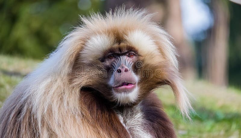 Male Gelada, Theropithecus Gelada, Hairy Primate, Face Expression Stock ...