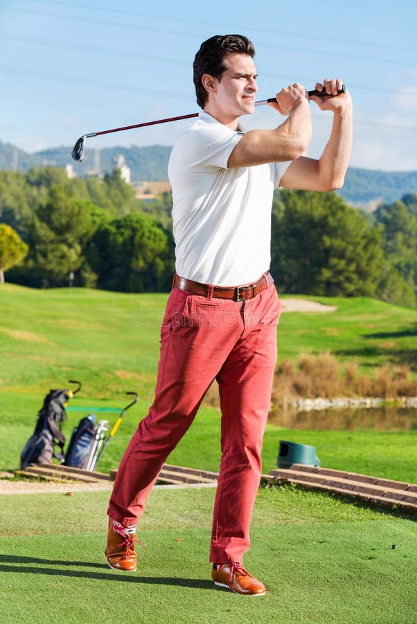 Male Golf Player Made Successful Hit Golf Course Stock Photos - Free ...