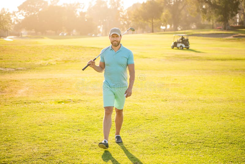 Male Golf Player on Professional Course Walk on Green Grass, Golfing ...