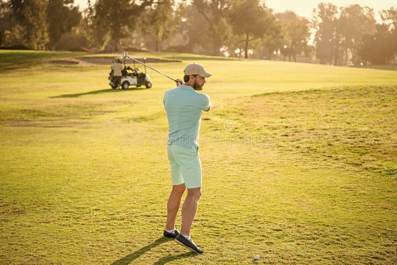 Male Golf Player on Professional Sunny Course with Green Grass, Hobby ...