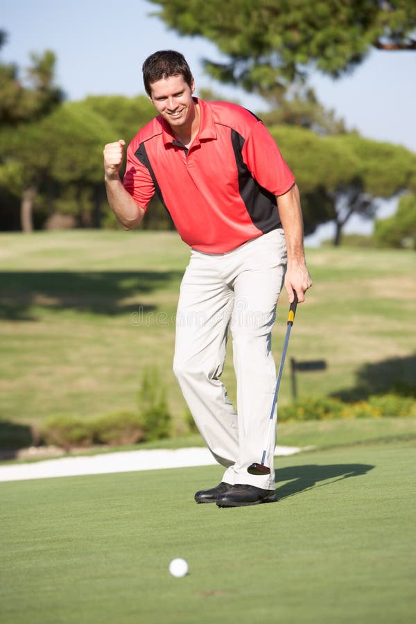 Male Golfer on Golf Course stock image. Image of winning - 16303921