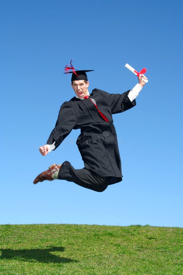 Male Graduate Jumping for Joy Stock Photo - Image of energy, jumping ...