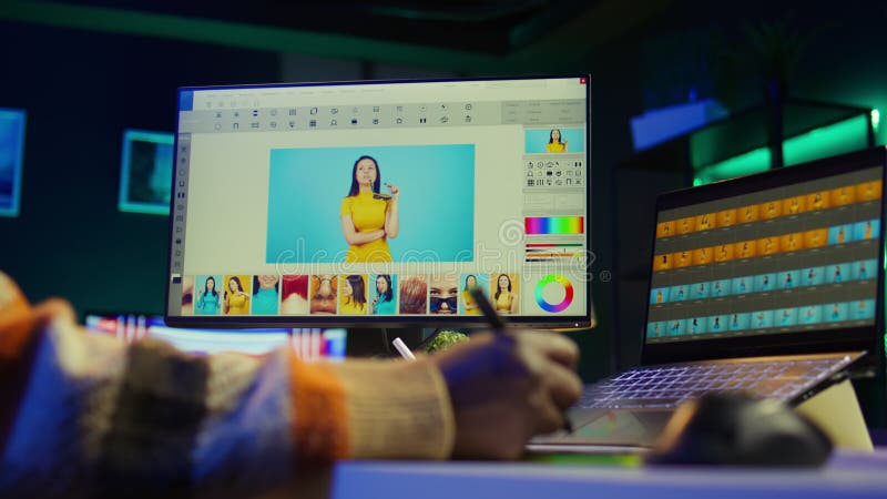 Male Graphic Artist Using Essential Digital Tools on Dual Monitors ...