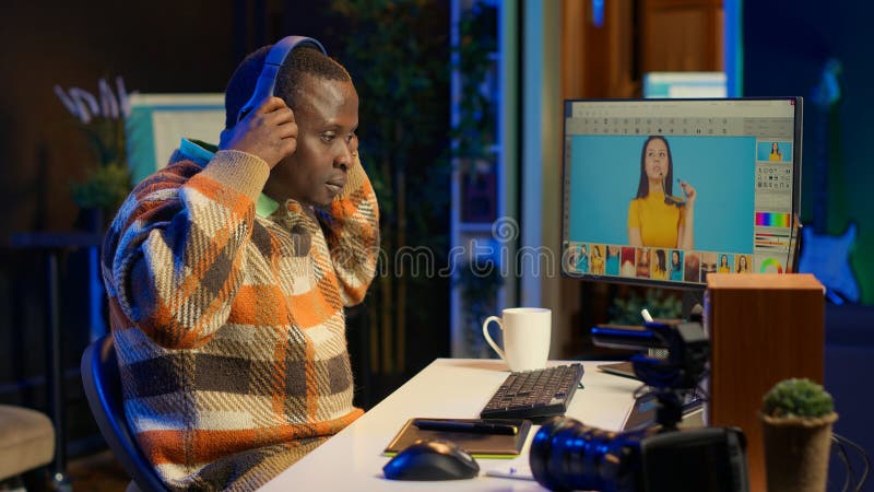 Male Graphic Artist Using Essential Digital Tools Dual Monitors Stock ...