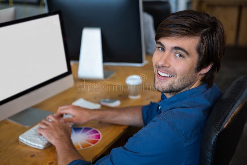 Male Graphic Designer at Desk Stock Photo - Image of monitor, career ...