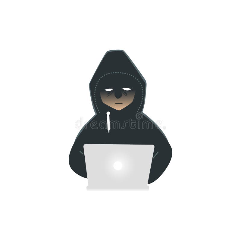 Hacker in Black Clothes and Mask Sitting Behind Laptop and Stealing ... Hacker in Black Clothes and Mask Sitting Behind Laptop and Stealing ...