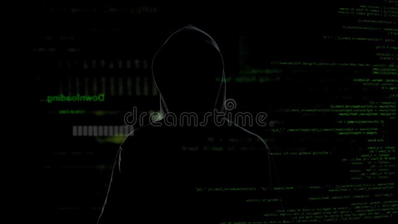 Faceless Male Hacker in Hoodie Standing in Front of Animated Computer ...