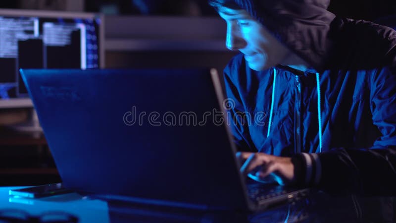 Male Hacker Celebrates Success with a Hand Gesture. a Successful ...