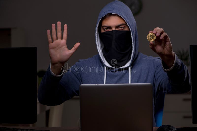 Male Hacker Hacking Security Firewall Late in Office Stock Photo ...