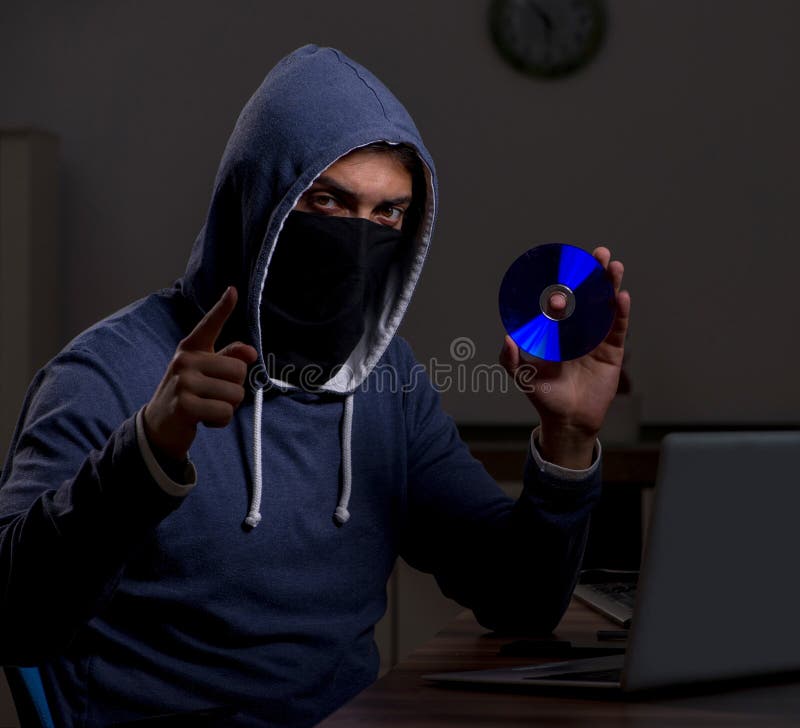 Male Hacker Hacking Security Firewall Late in Office Stock Image ...