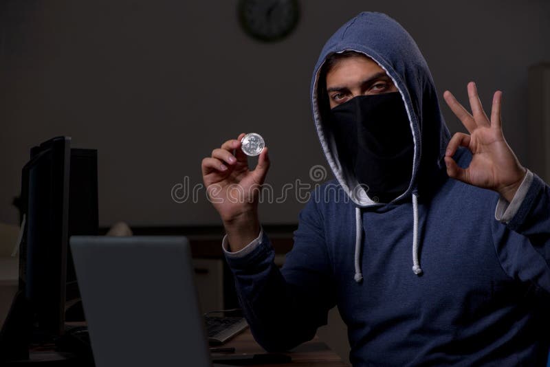 Male Hacker Hacking Security Firewall Late in Office Stock Photo ...