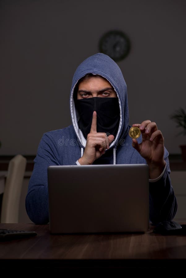 Male Hacker Hacking Security Firewall Late in Office Stock Photo ...