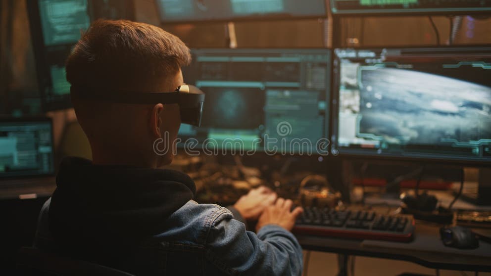 Male Hacker Launching Nuclear Warhead Stock Image - Image of monitor ...