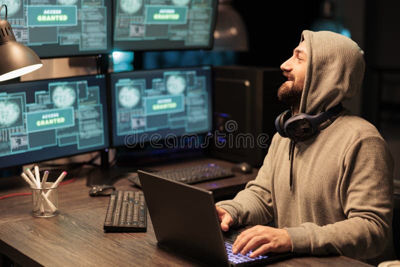 It Male Hacker Using Computer To Break System Stock Photo - Image of crime, data: 267617078