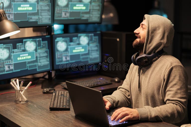 It Male Hacker Using Computer To Break System Stock Photo - Image of ...