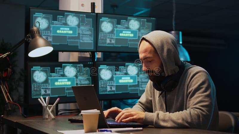 Male Hacking Thief Working on Security Breach Stock Image - Image of coding, attack: 261316011