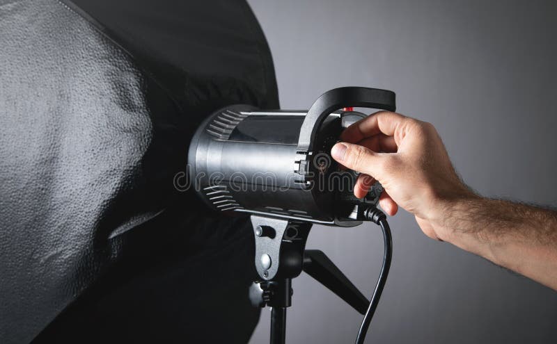 Male Hand Adjusts Flash in Studio Stock Image - Image of human, shot ...