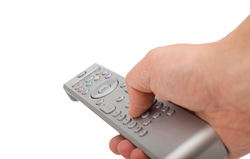 Male Hand Changing Channel with Remote Control Isolated.. Stock Image ...