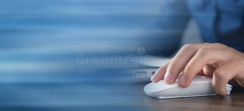 Male Hand Clicking Computer Mouse and Typing in Computer Keyboard ...
