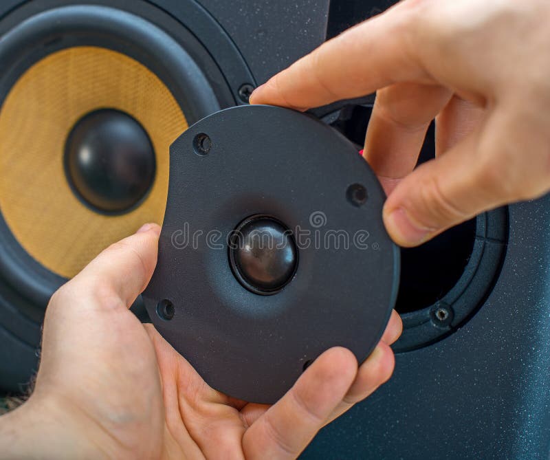 Male Hand Connecting Speaker. Stock Image - Image of musical, recording ...