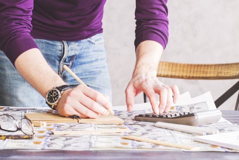 Male Hand Counting and Writing Stock Image - Image of cash, human: 69265361