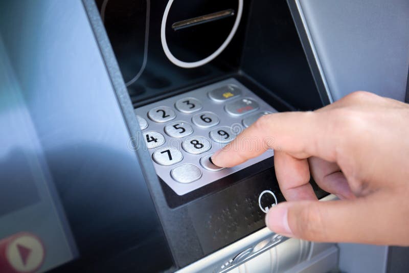 Male Hand Dials Pin Code on Buttons of ATM Stock Image - Image of money ...