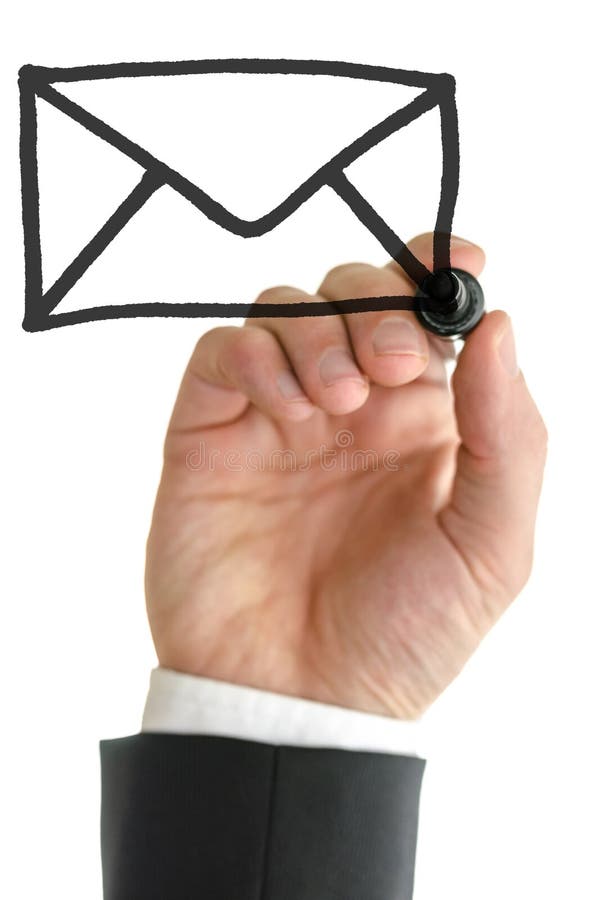 Male Hand Drawing Envelope on a Virtual White Board Stock Image - Image ...
