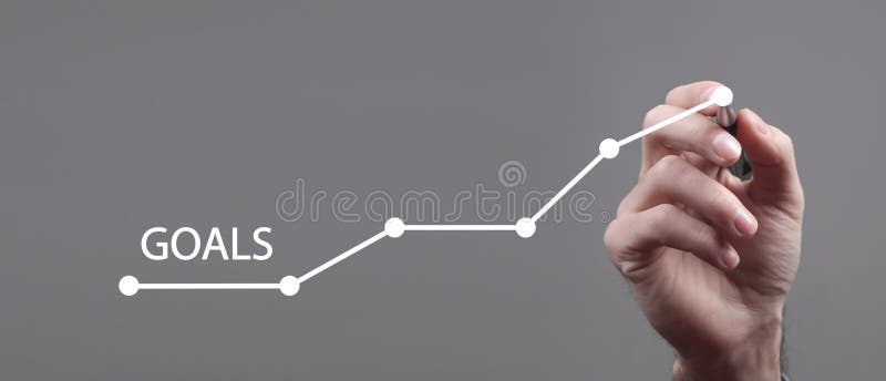 Male Hand Drawing Goals Growth Graph Stock Photo - Image of development ...