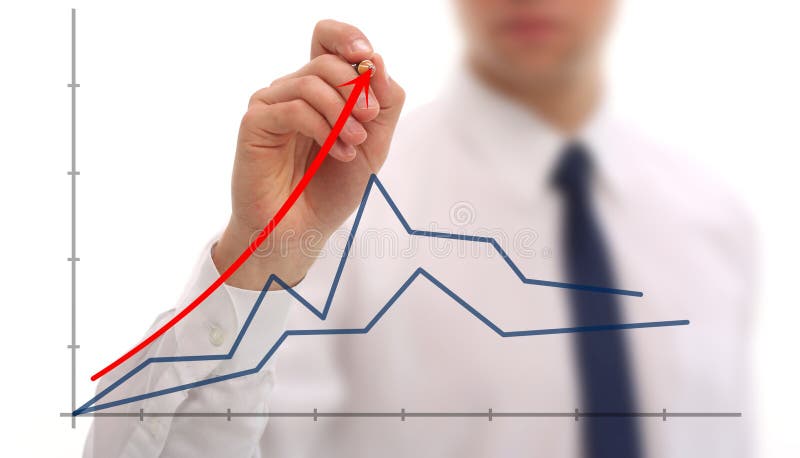 Male hand drawing a graph stock photo. Image of account - 24999492