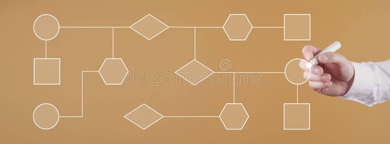 Male Hand Drawing Process Flowchart Diagram Stock Photo - Image of ...