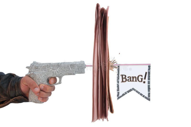 Male Hand with Fire a Shot Newspaper Pistol Stock Photo - Image of bang ...