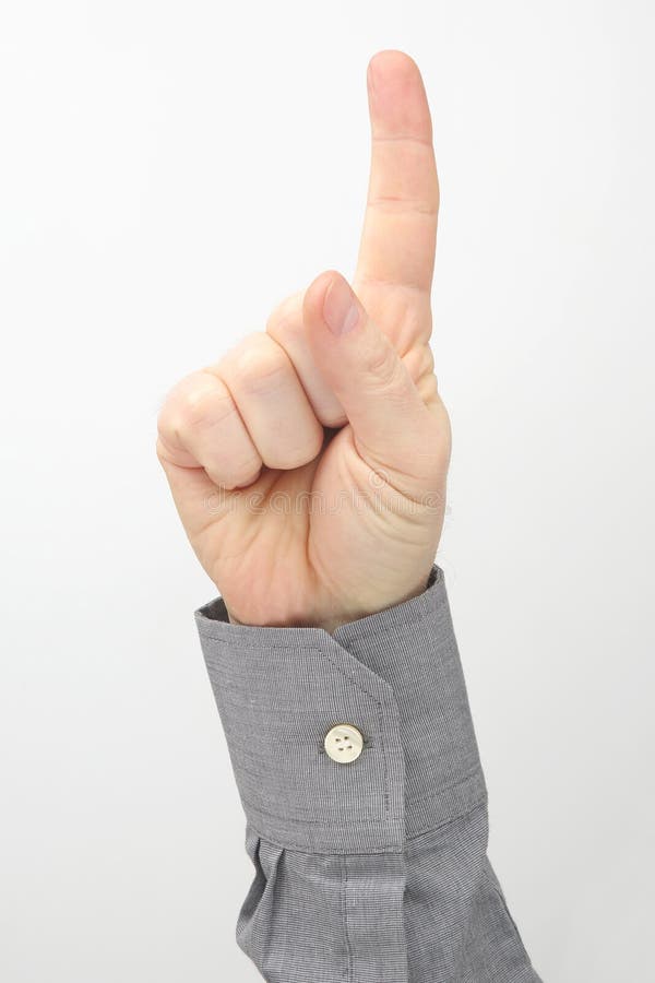 Male Hand Forefinger Raised Up Against White Background Stock Photos ...