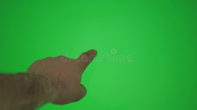 Male Hand Gestures on Green Screen: Pointing or Tapping on the Screen ...