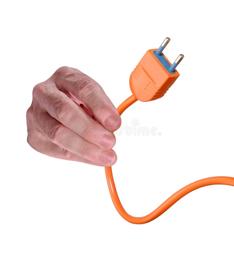The Male Hand Hold a Cable Plugin on White Background. Stock Photo ...