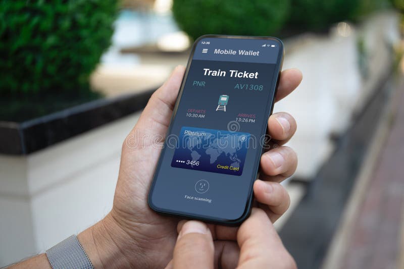 Male Hand Hold Phone with Train Ticket Application on Screen Stock ...