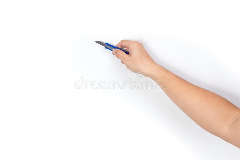 Male Hand Hold Small Knife Cutter Tool Stock Photo - Image of metal ...