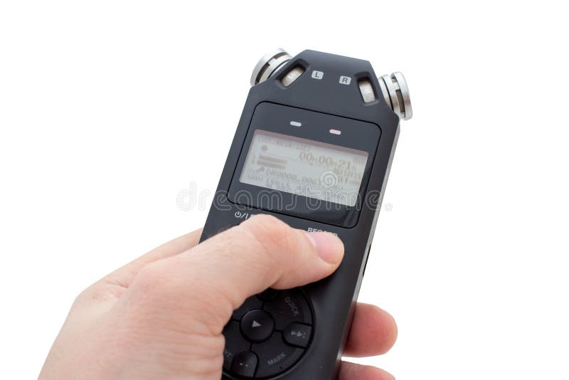 Male Hand Holding Audio Recorder Using for Documenting Sound Stock ...
