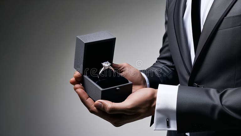 Male Hand Holding a Box with a Beautiful Commitment, Gemstone Diamond ...