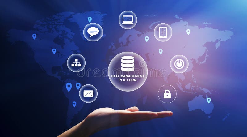 Male Hand Holding Bubble with Data Management Platform Text and ...