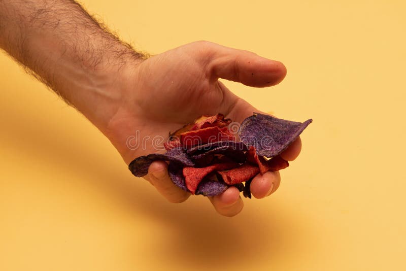 Male Hand Holding Colorful Chips Stock Image - Image of background ...