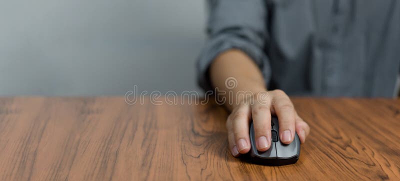 Male Hand Holding Computer Mouse with Copy Space Stock Photo - Image of ...