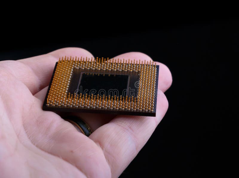 Male Hand Holding Computer Processor on Black Background Stock Photo ...