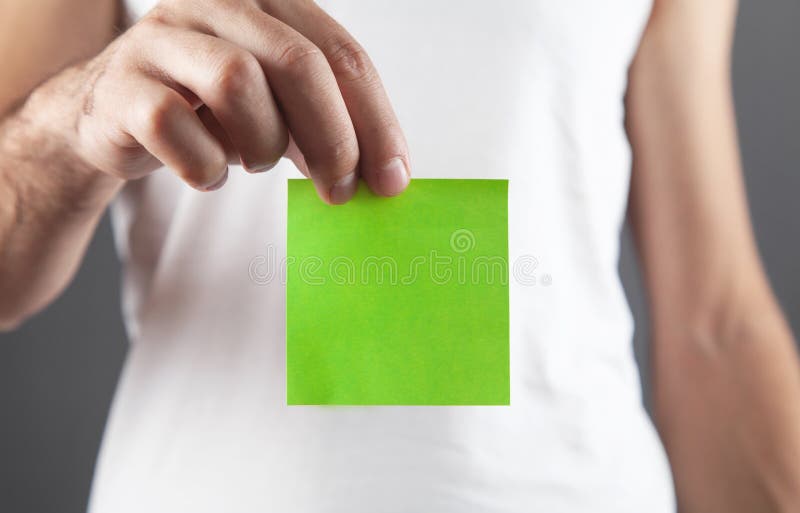 Male Hand Holding Empty Green Sticky Note Stock Photo - Image of sticky ...