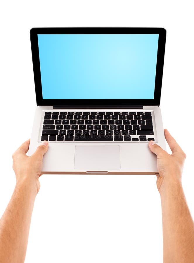 Male hand holding laptop stock photo. Image of electronic - 16208020