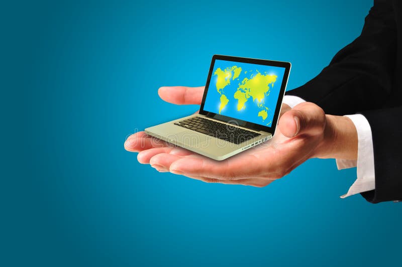 Male Hand Holding a Laptop Computer Stock Photo - Image of finger ...