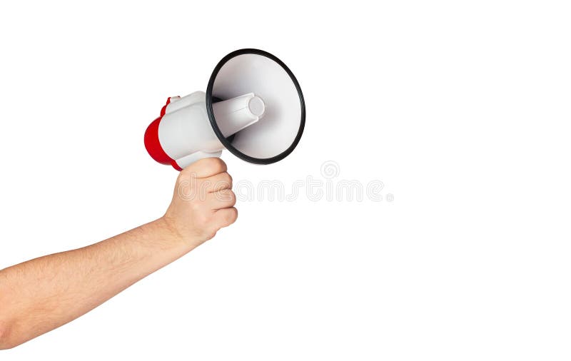 Male Hand Holding Loudspeaker Megaphone Isolated on White Background ...