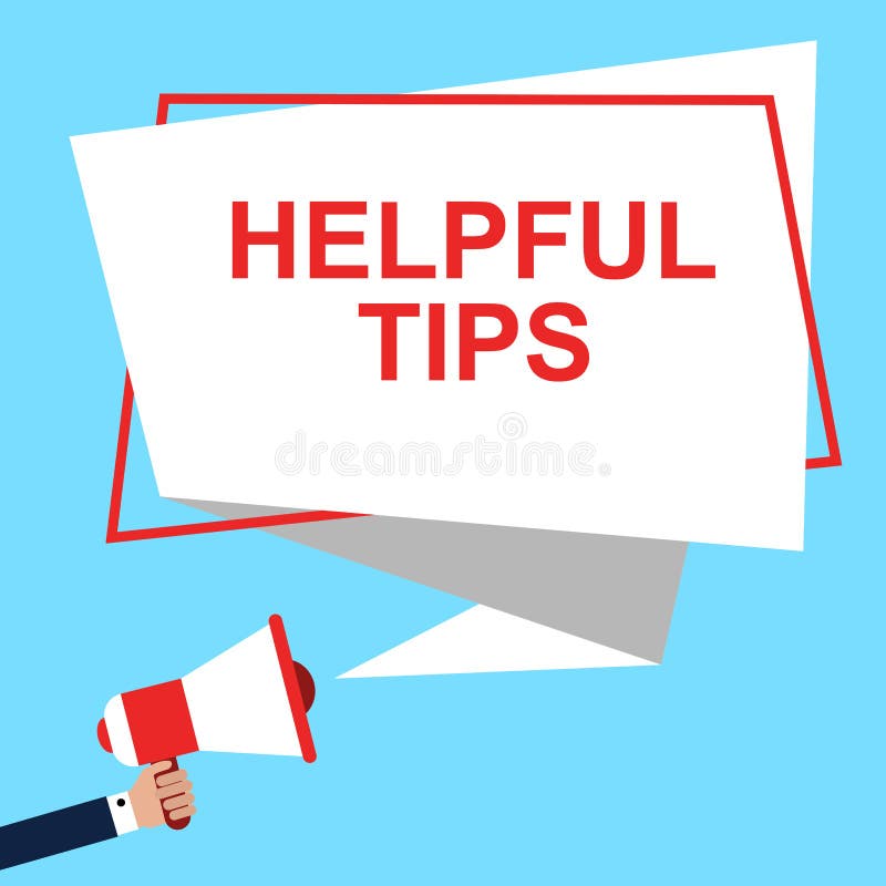 Male Hand Holding Megaphone with Helpful Tips Speech . Loudspeaker with ...