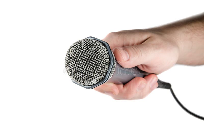 Male Hand Holding Microphone. Stock Image - Image of recording ...