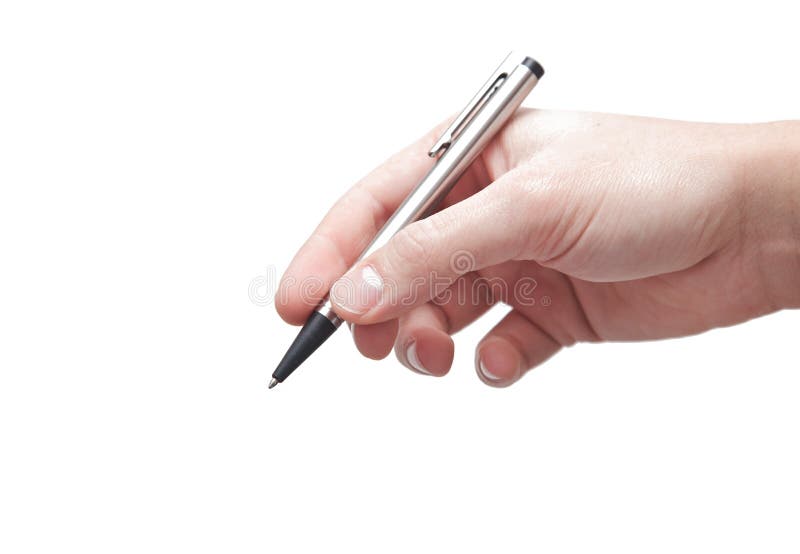 Male Hand Holding a Pen Isolated on White Stock Image - Image of human ...