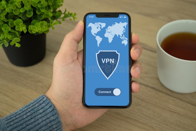 Male Hand Holding Phone with App Vpn Creation Internet Protocols Stock ...